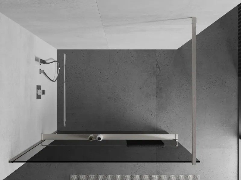Mexen Kioto+, sprchová zástěna Walk-In s poličkou a věšákem 140 x 200 cm, 8mm šedé sklo, broušená ocel profil, 800-140-121-97-40