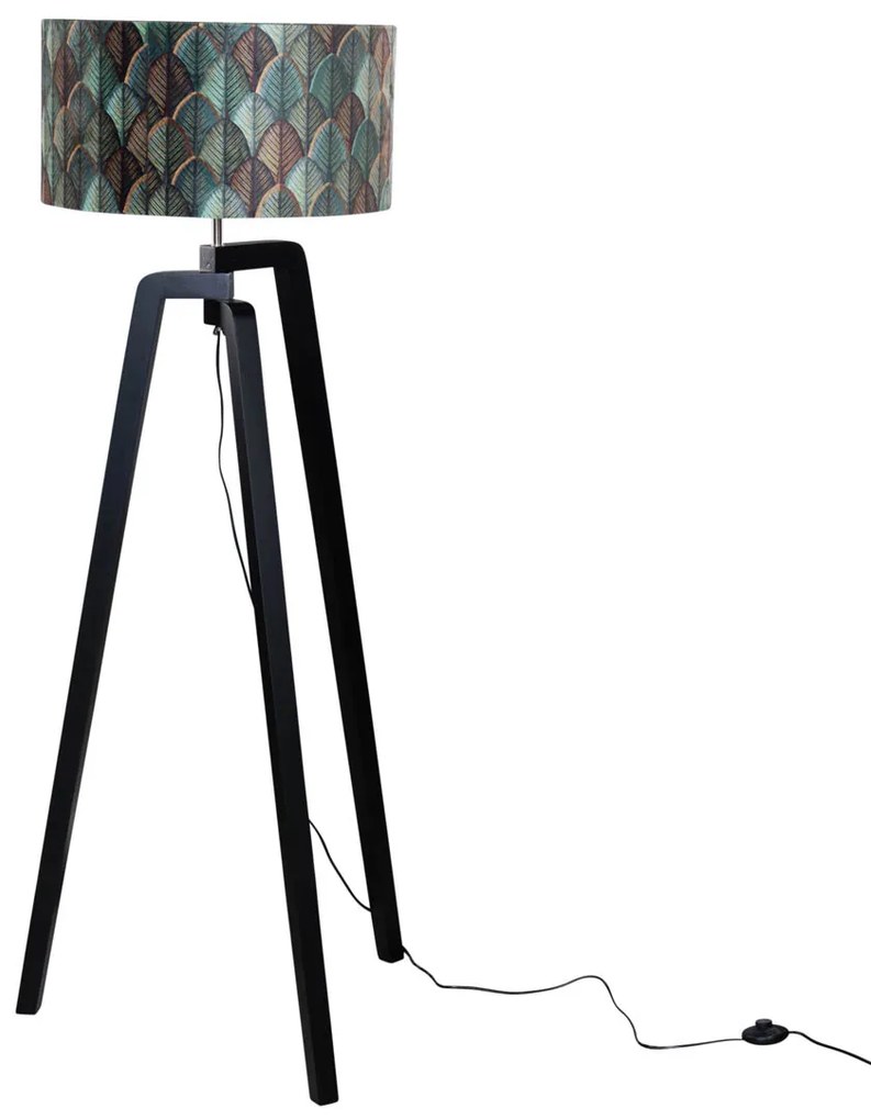 Stojací lampa černá s sametovým stínidlem s motivem listů 50 cm - Puros