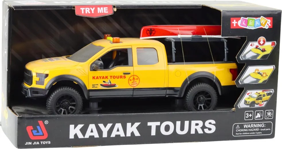 LEAN Toys Terénní auto na přepravu kajaků, světla a zvuky, žluté