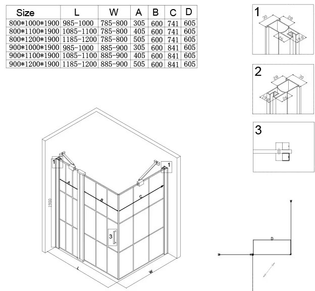 BPS-koupelny Obdélníkový sprchový kout HYD-OK03BM 110x90 černá/transparent - bez vaničky