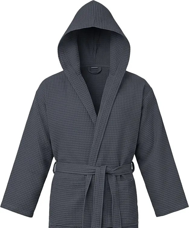 Vaflový župan s kapucí SPAFFLE, tmavě šedý Velikost: L/XL