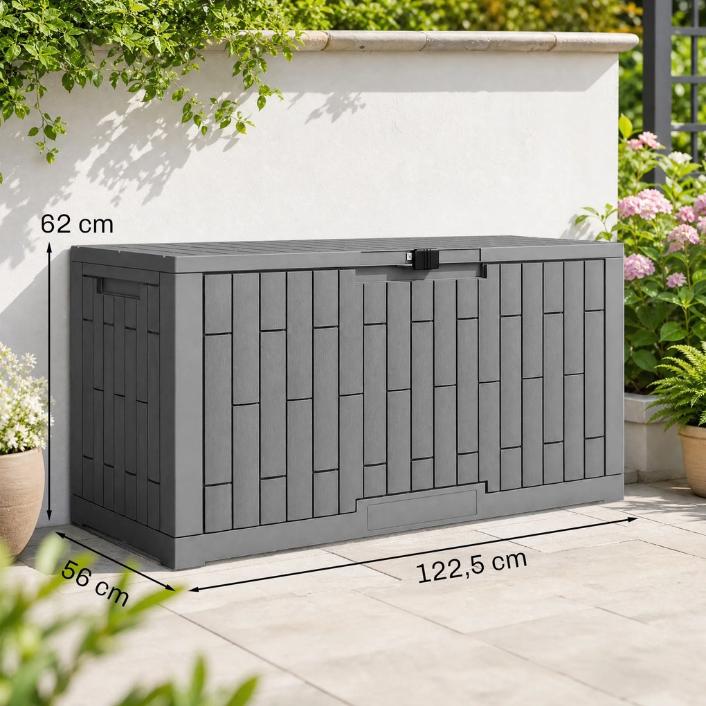 Outsunny Zahradní úložný box 379 l, šedý dekor dřeva