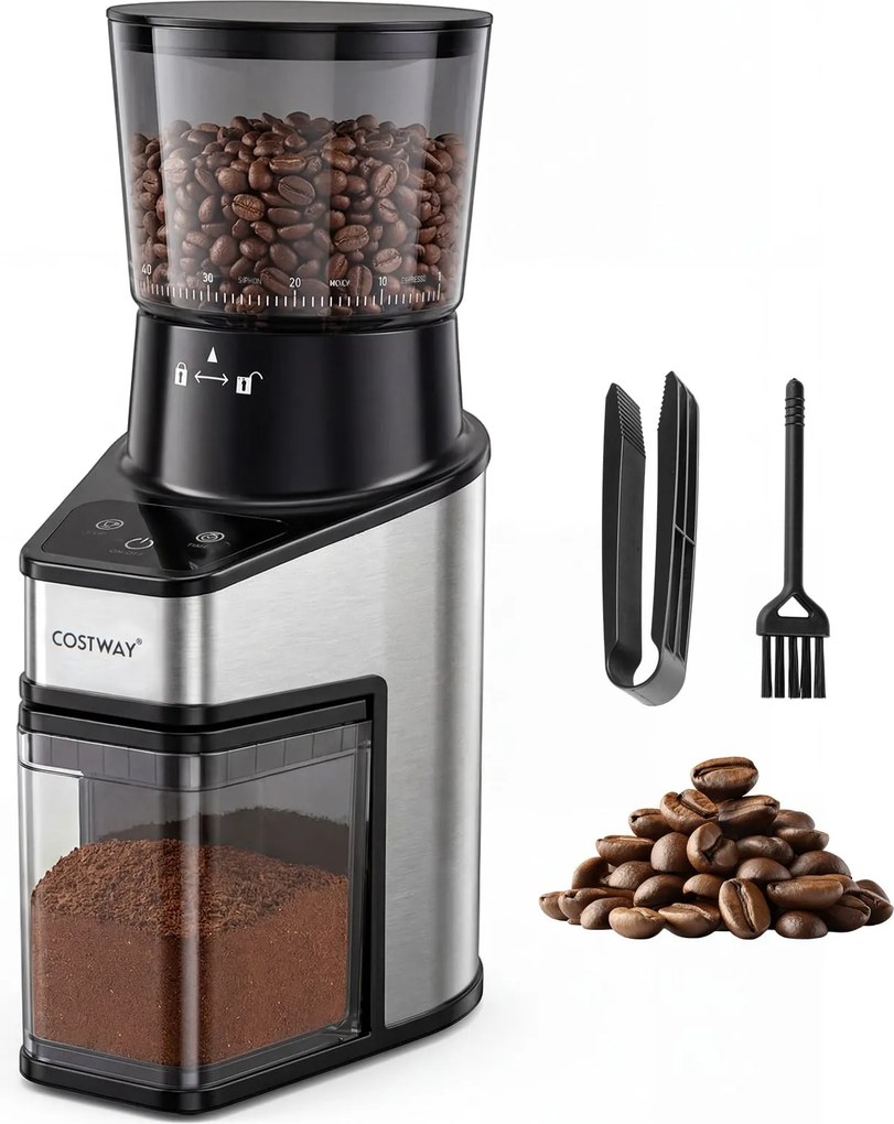 Costway Elektrický mlýnek na kávu s kónickým mlýnkem mlýnek na espresso s 60