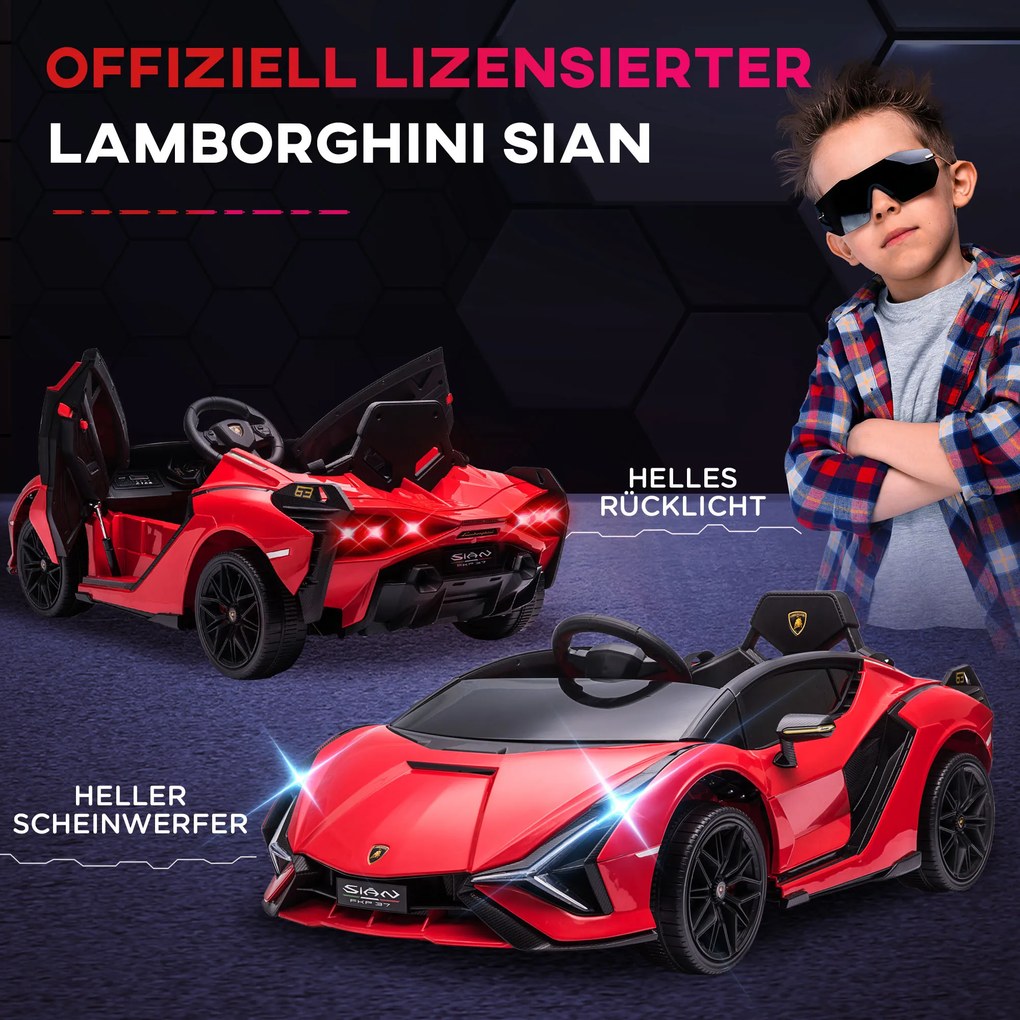 HOMCOM dětské auto 12V 2 jízdní režimy Lamborghini SIAN SUV auto na hraní elektrické auto s dálkovým ovládáním hudba (MP3/USB) světlo 37-60 měsíců ko…