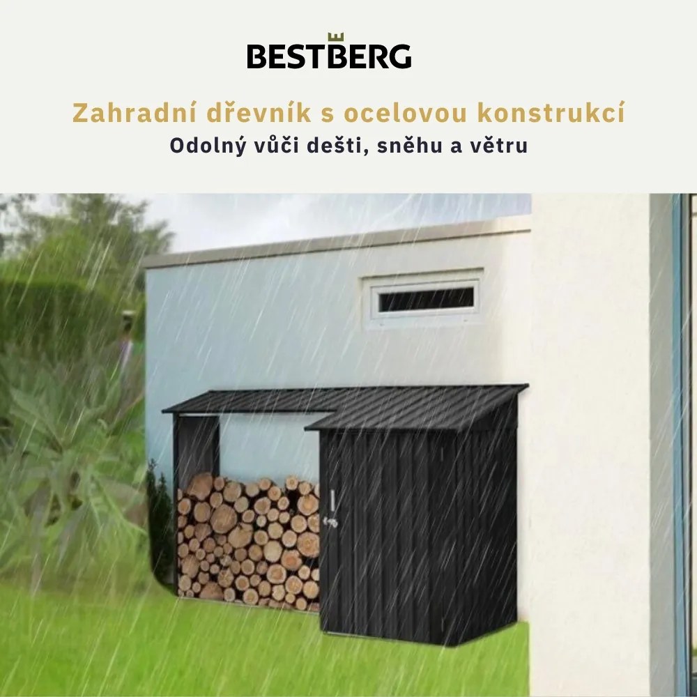 Zahradní dřevník BestBerg DD-3A / 2,8 m² / 270 x 105 x 158 cm / šedá