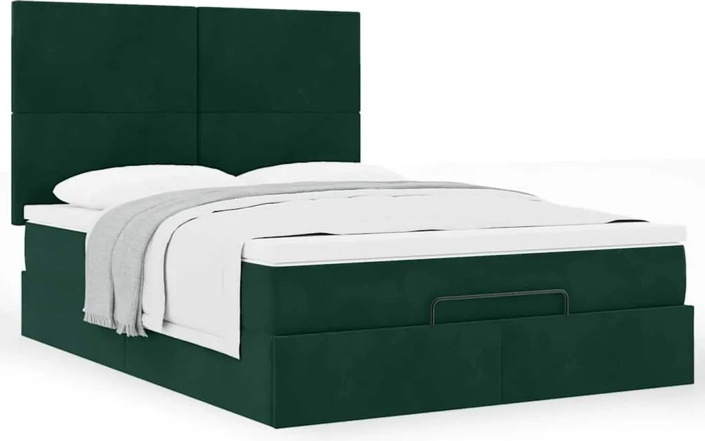 Osmanský rám postele s matracemi tmavě zelená 140x190cm samet 3313400