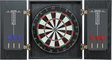 SPORTNOW sisalový terč se skříňkou, 6 šipek s kovovými hroty a 2 bodové tabule, 100x55x9 cm, černý