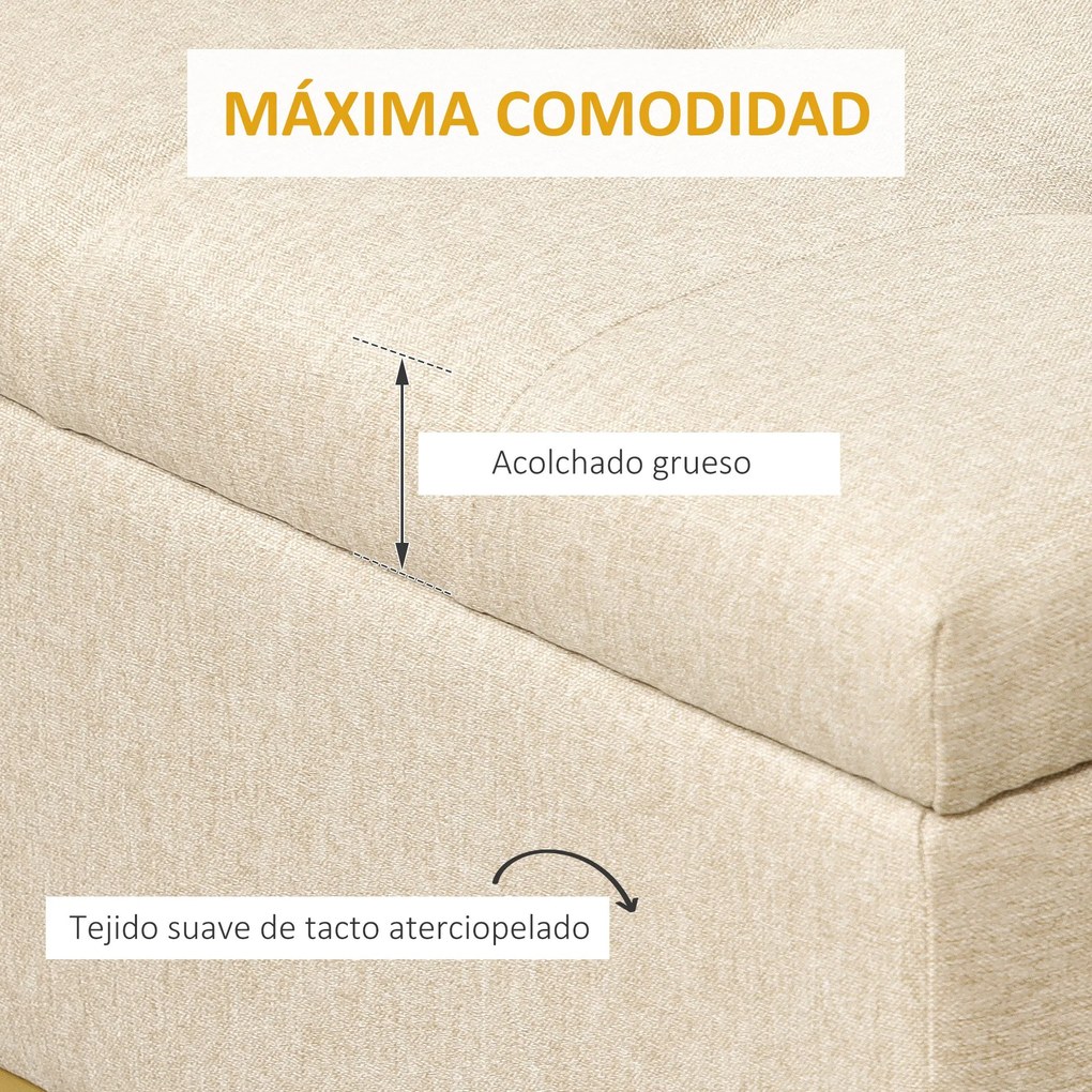 HOMCOM Úložná Ottomanka s čalouněním ze syntetického lnu s odklápěcím víkem a ocelovými nohami do obývacího pokoje 110x44x48 cm Béžová