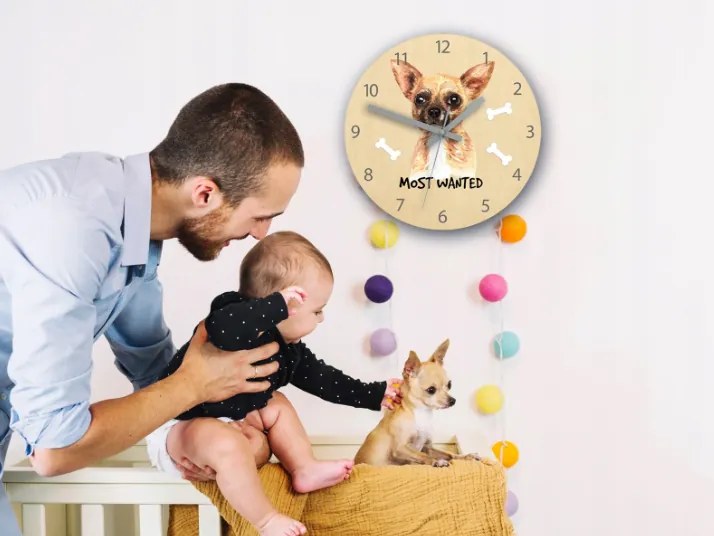 M.Clock Dětské nástěnné hodiny pejsek 30x30cm hnědé