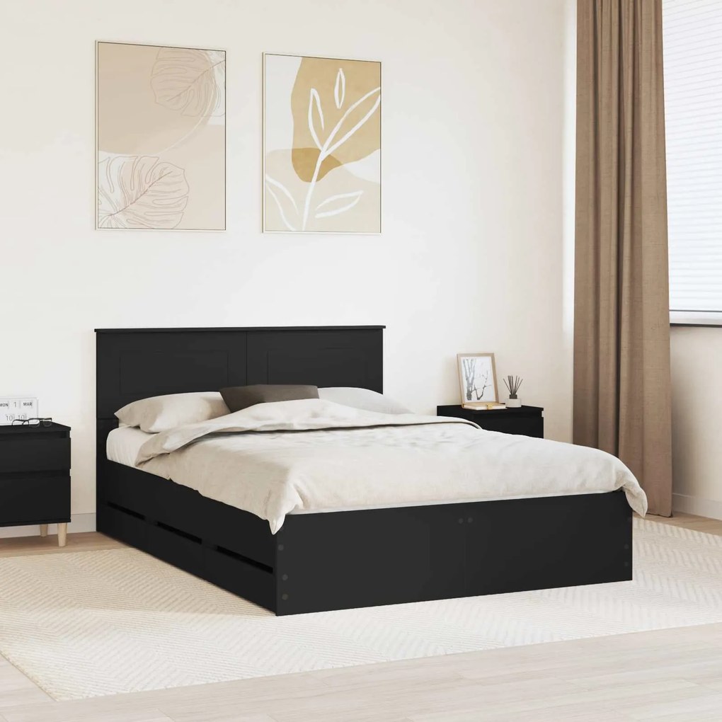 Rám postele se zásuvkou Černá 150 x 200 cm Inženýrské dřevo 3407971