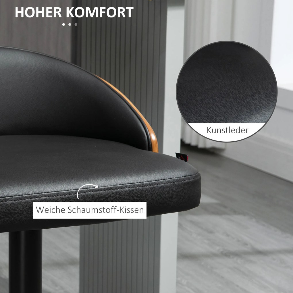 HOMCOM sada 2 barových židlí otočné barové židle s podnožkou výškově nastavitelné imitace kůže dřevo 48 x 49,5 x 76-96 cm do kuchyně a baru | Aosom.de