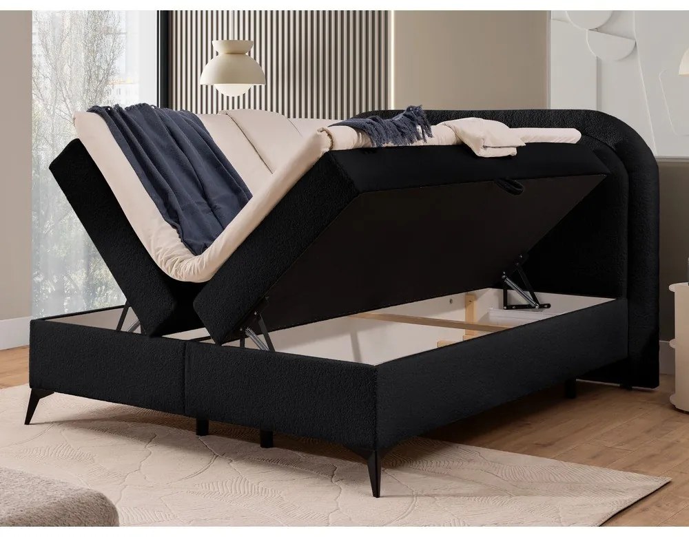 Černá boxspring postel s úložným prostorem 160x200 cm Ornes – Ropez