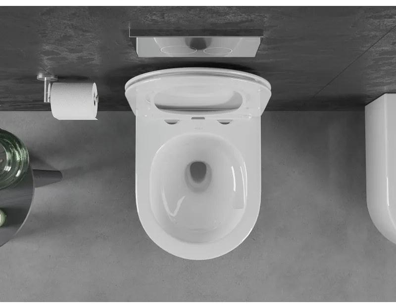 Mexen Sofia, závěsná WC mísa 490x360x355 mm, Rimless Tornádo + WC sedátko z duroplastu, bílá lesklá, 30540400T