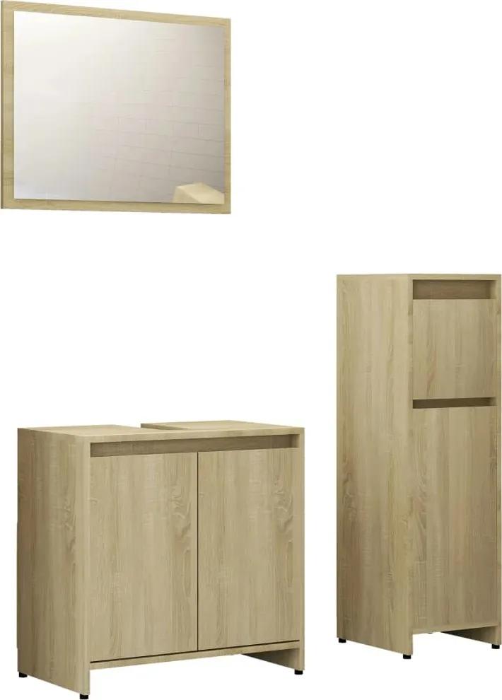 vidaXL 3dílný set koupelnového nábytku dřevotříska [3056928] Barva: bílá s vysokým leskem