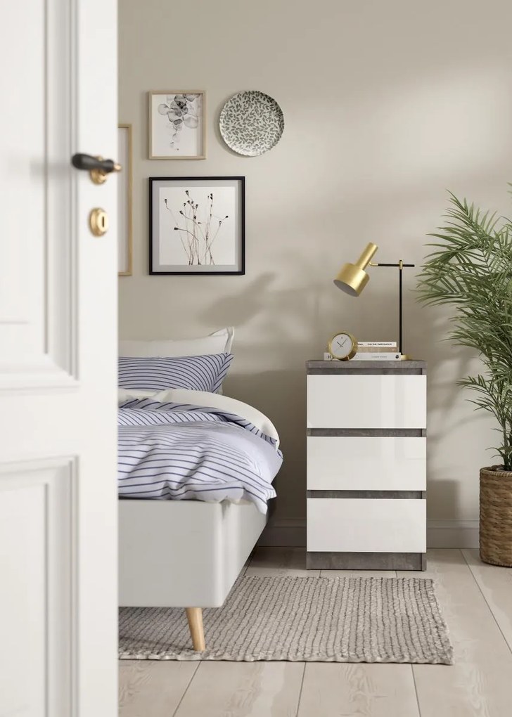 FALCO Komoda Simplicity 237 beton/bílý lesk