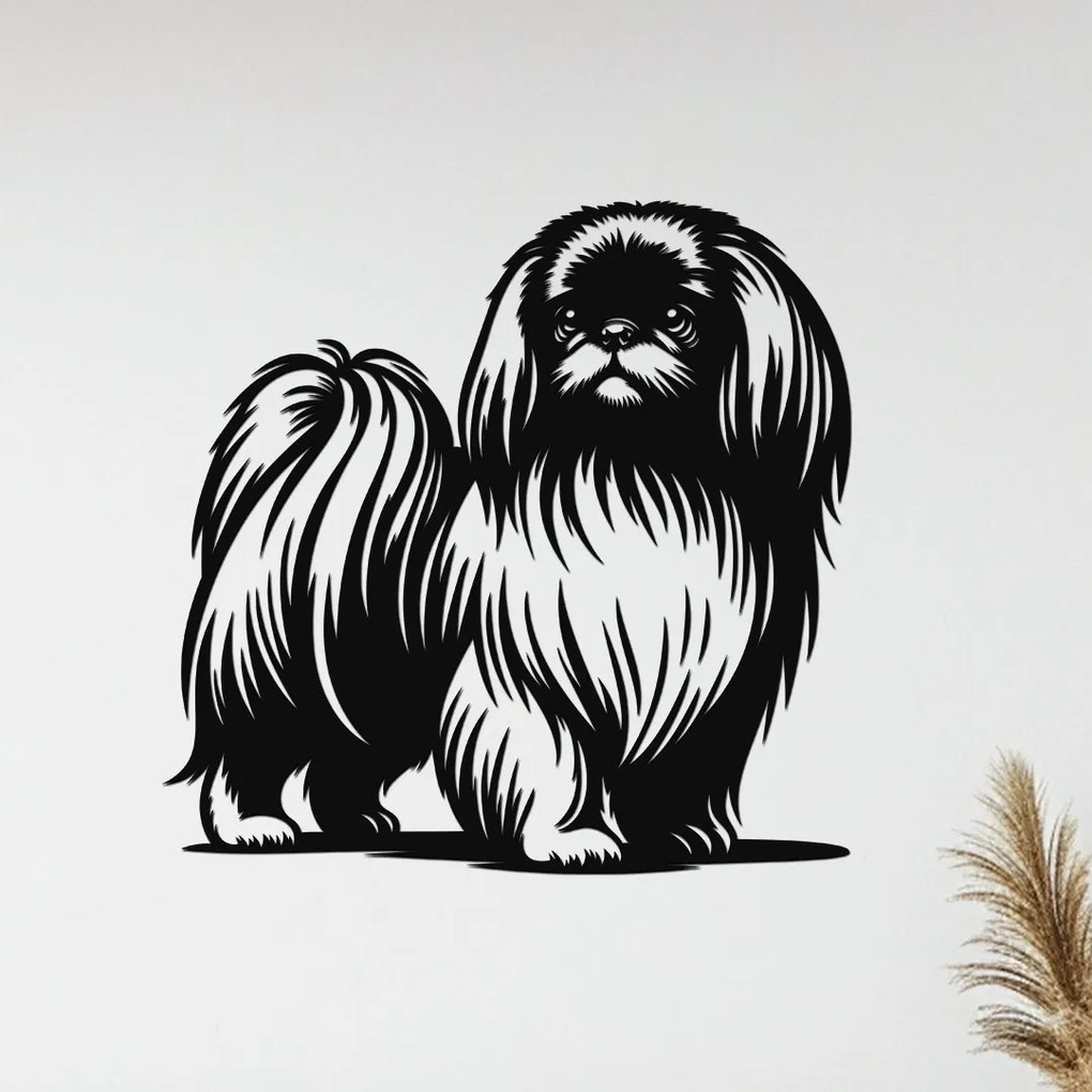 dřevo života Dřevěný obraz psa Pekingese Zvolte rozměr (cm): 40x39, Zvolte barvu dekoru: Černá
