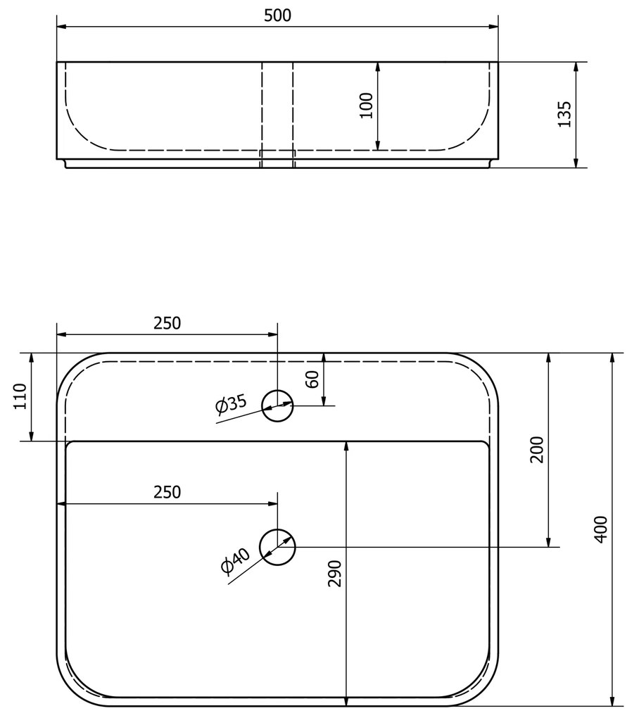 Sapho, GARDA keramické umyvadlo 50x13,5x40 cm, na desku, AR452