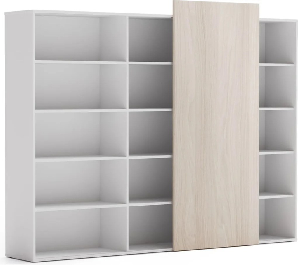 Kancelářský regál s posuvným panelem BLOCK, 2390 x 400 x 1748, dub přírodní