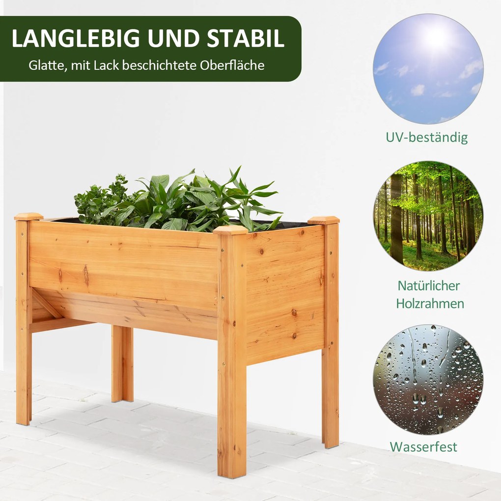 Vyvýšený záhonový truhlík na bylinky Outsunny ze dřeva s odtokovým otvorem a háčky, truhlík na nohy 124x60x81 cm v přírodní barvě | Aosom.de