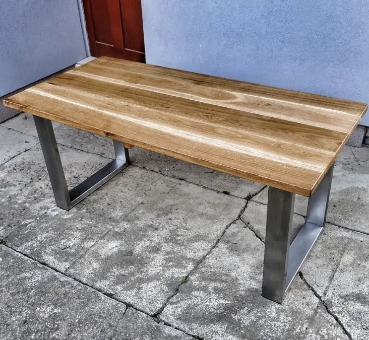 KULHÁNEK Zahradní stůl s nerezovou podnoží Odstín nátěru: lazura - teak, Velikost desky: 200x90 cm