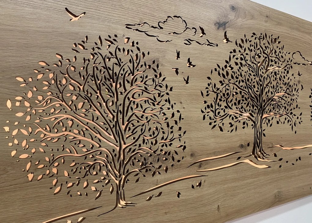 Li-Go "Tři lípy" světelný obraz s baterií 110x50cm varianta: ovládání na obraze bez dálkového ovladače, provedení: dub