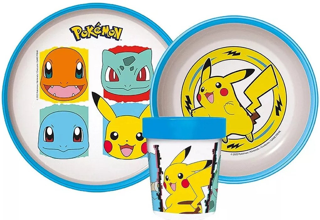Sada plastového nádobí Pokémoni s kelímkem a protiskluzem - 3 díly