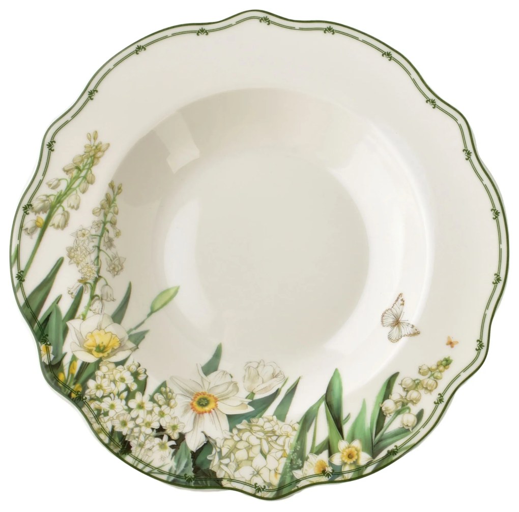 Porcelánová jídelní sada LEA Elegant 18 ks bílá/zelená