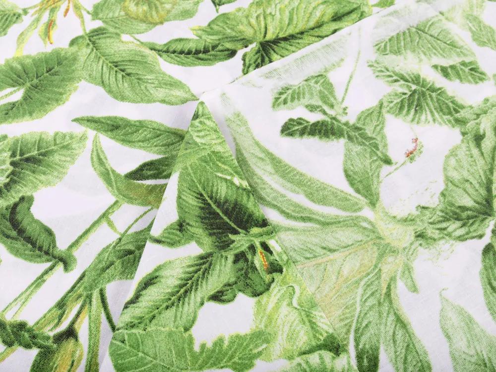 Biante Bavlněný závěs Sandra SA-297 Zelené pokojové rostliny na bílém 150x220 cm