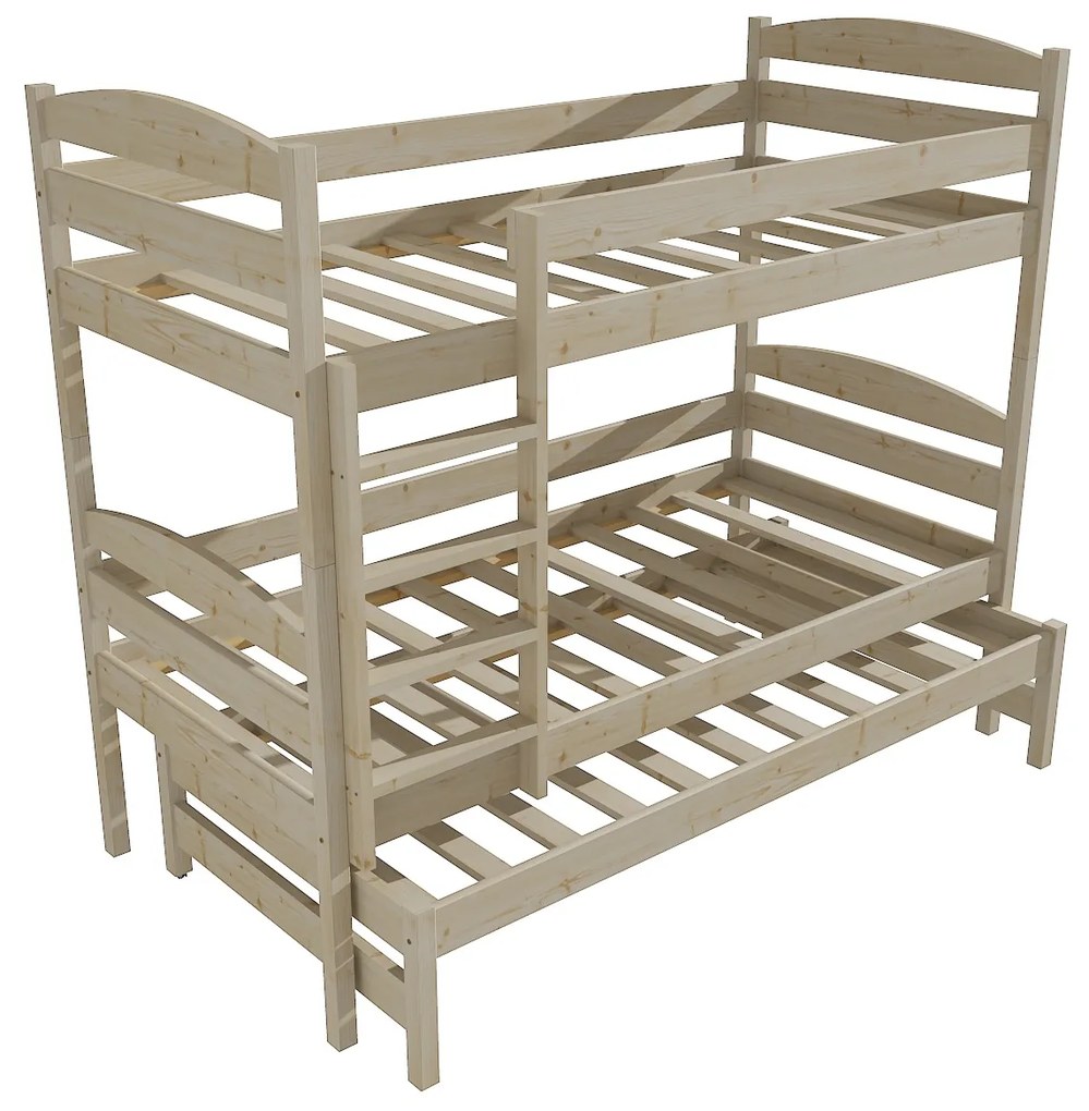 Vomaks Patrová postel s výsuvnou přistýlkou PPV 009 Rozměr: 80 x 200 cm, Barva: surové dřevo, Prostor mezi lůžky: 80 cm
