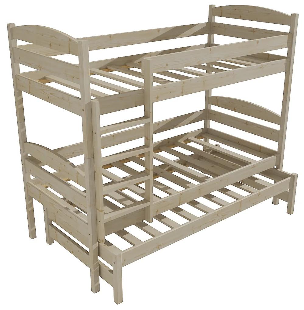 Vomaks Patrová postel s výsuvnou přistýlkou PPV 009 Rozměr: 90 x 180 cm, Barva: surové dřevo, Prostor mezi lůžky: 80 cm