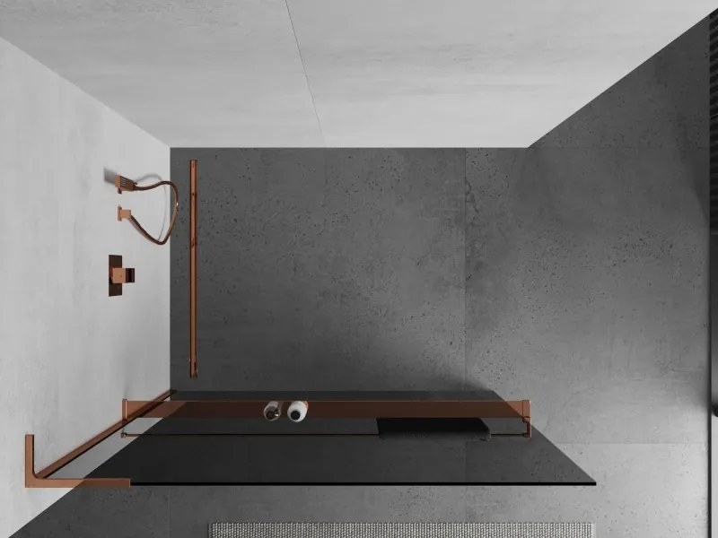 Mexen Kioto+ L, sprchová zástěna Walk-In s poličkou a věšákem 100 x 200 cm, 8mm šedé sklo, růžové zlato profil, 800-100-123-60-40