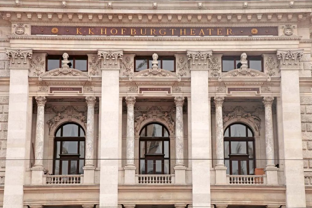 DIMEX | Samolepicí vliesová fototapeta na zeď Burgtheater MA-5-0820 | 375 x 250 cm | bílá, béžová, hnědá