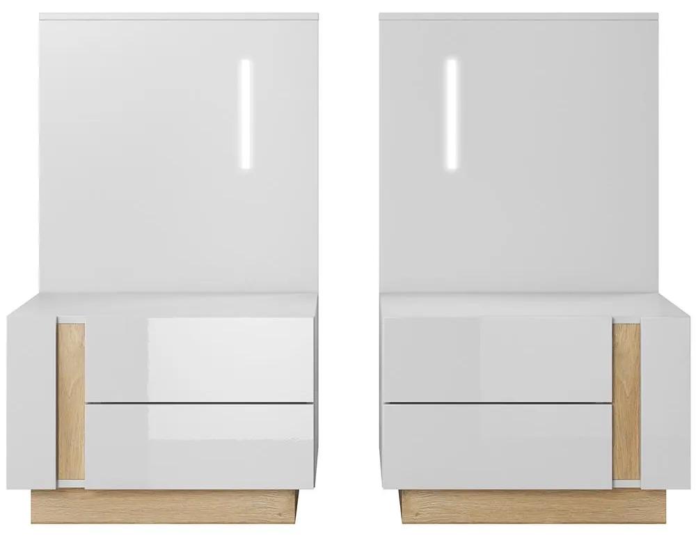Arco | 2x noční stolek + osvětlení | bílá lesk