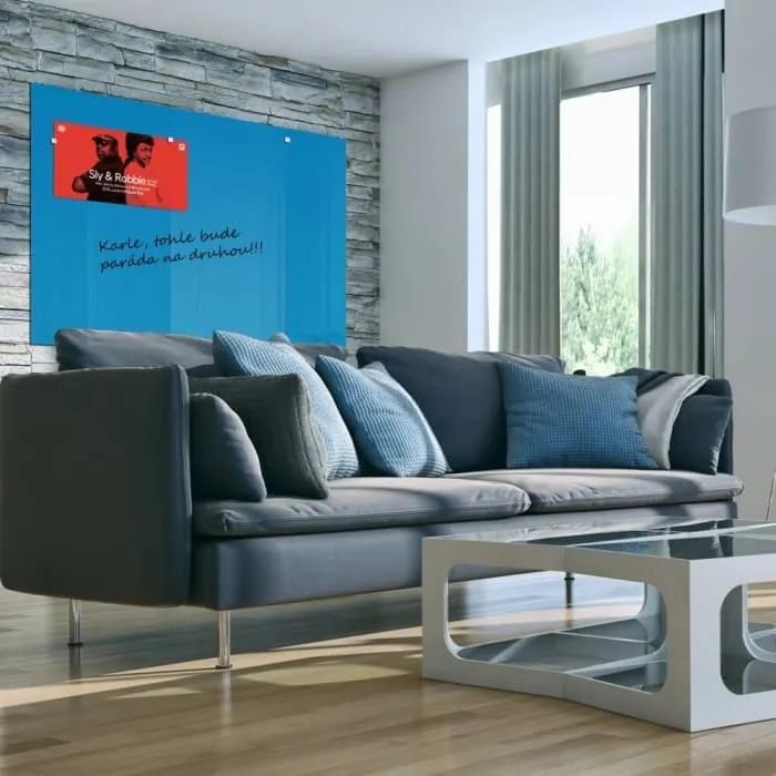 Modrá coelinová firemní skleněná magnetická tabule Smatab® - 100 × 200 cm