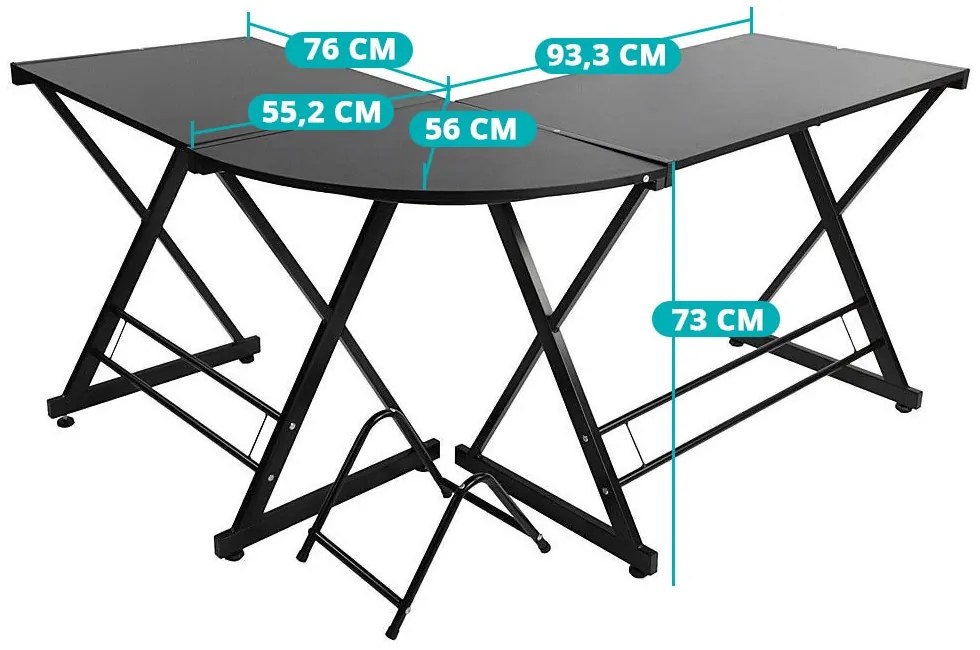 Psací stůl ve tvaru L - černá
