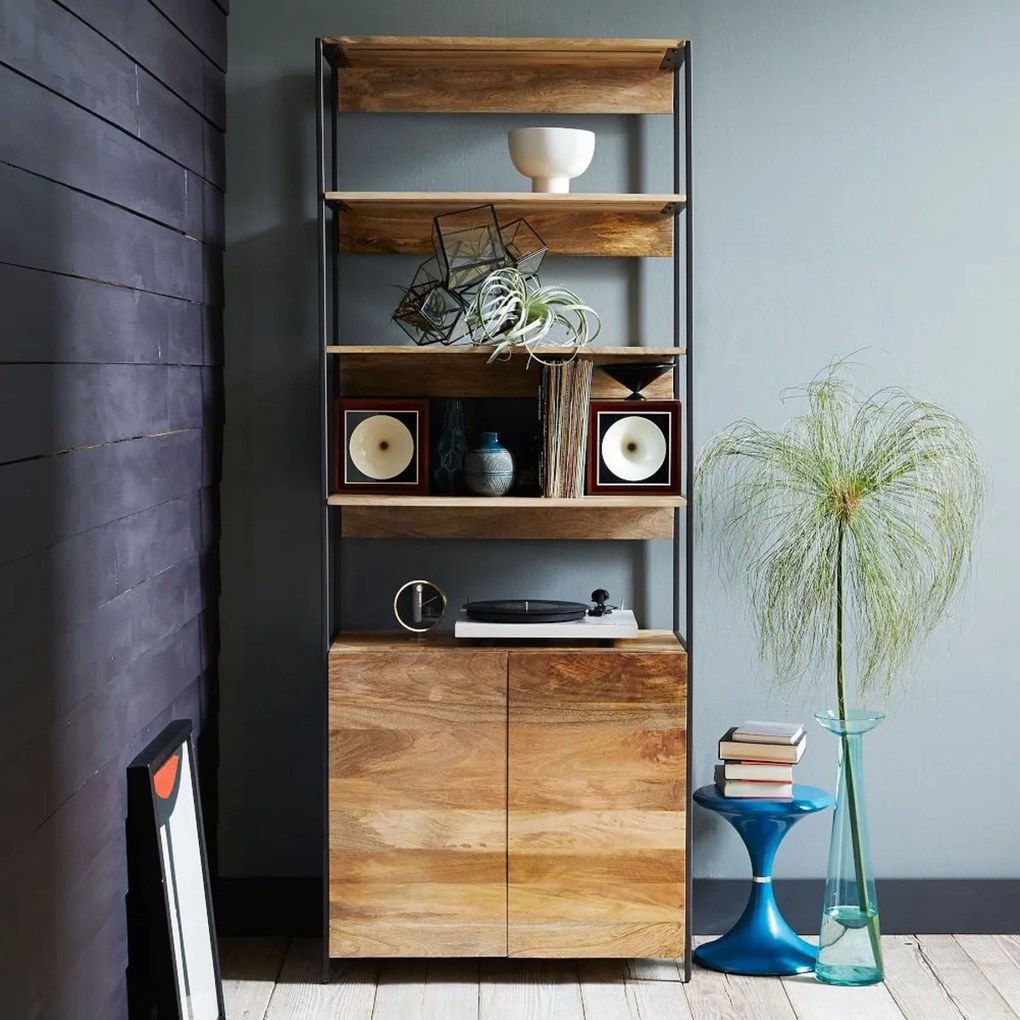furniture-nabytek.cz - Knihovna dřevo kov 90x213x35 z masivu mango