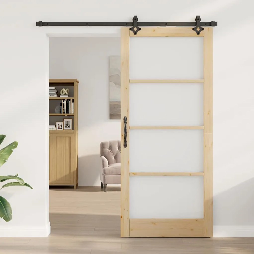 Posuvné dveře ORKDAL 93 x 211 cm Masivní borové dřevo a sklo 3332177