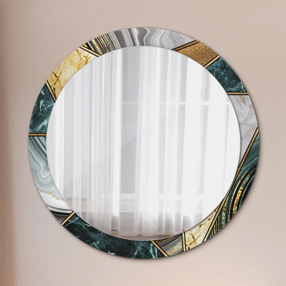 Kulaté dekorativní zrcadlo Agat mramor a zlato fi 90 cm