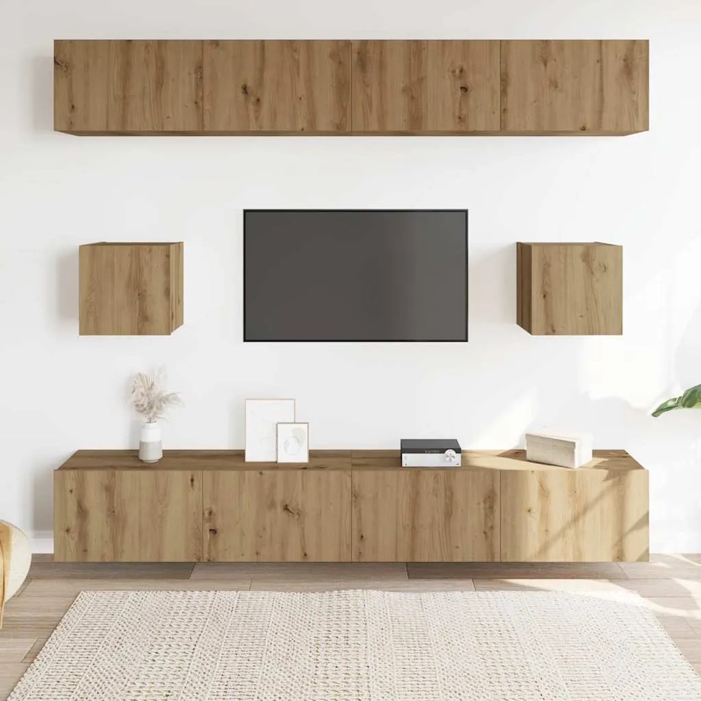 Sada 6 kusů nástěnné TV skříňka dub artisan kompozitní dřevo 3328992