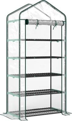 Outsunny PVC skleník s 5 policemi, balkonový skleník, ocelový rám, dveře na zip, 90x49x193 cm, průhledný