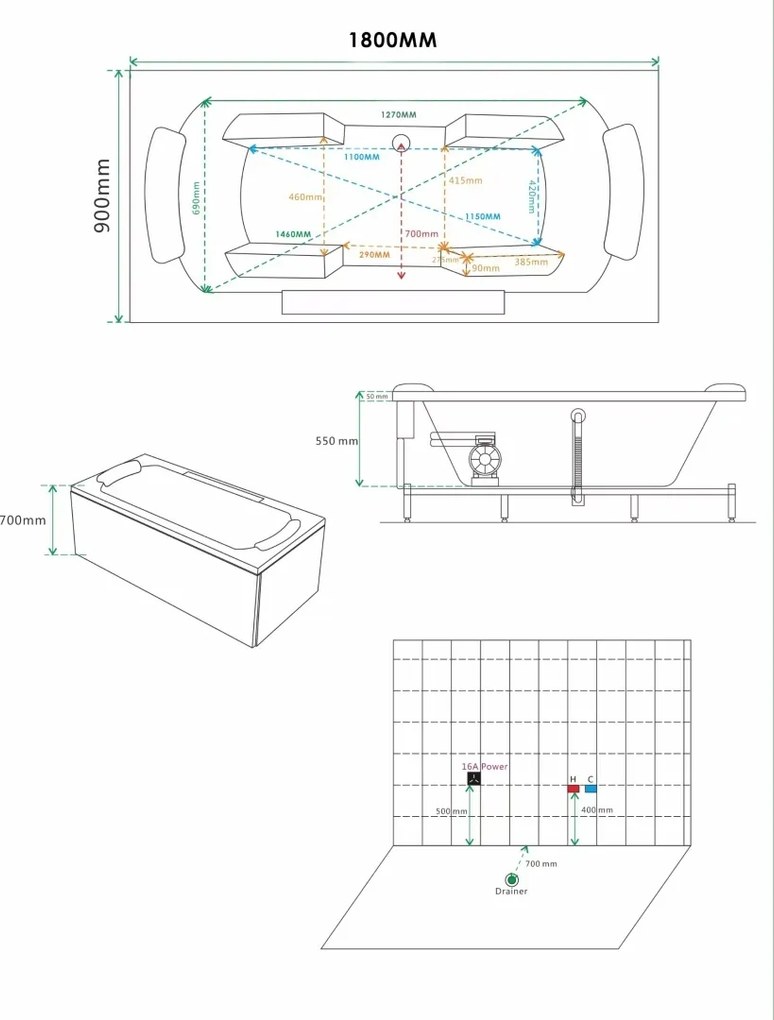 BPS-koupelny Hydromasážní vana HYD-MA941 180x90 BÍLÁ s ohřevem vody