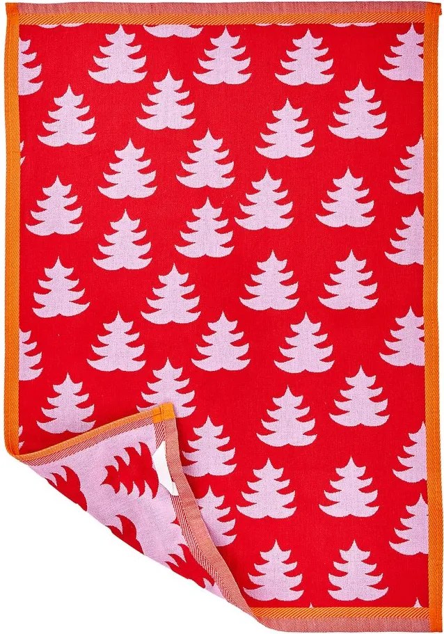 SWEET XMAS Utěrka vánoční stromek - červená/sv. růžová