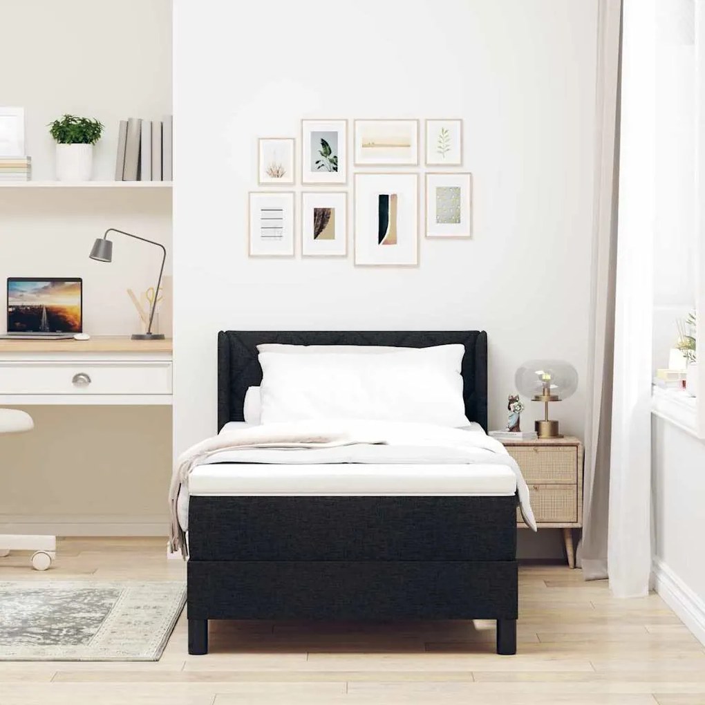 Postel s boxspringem s čelo Černý 190 x 90 cm textil 3341141