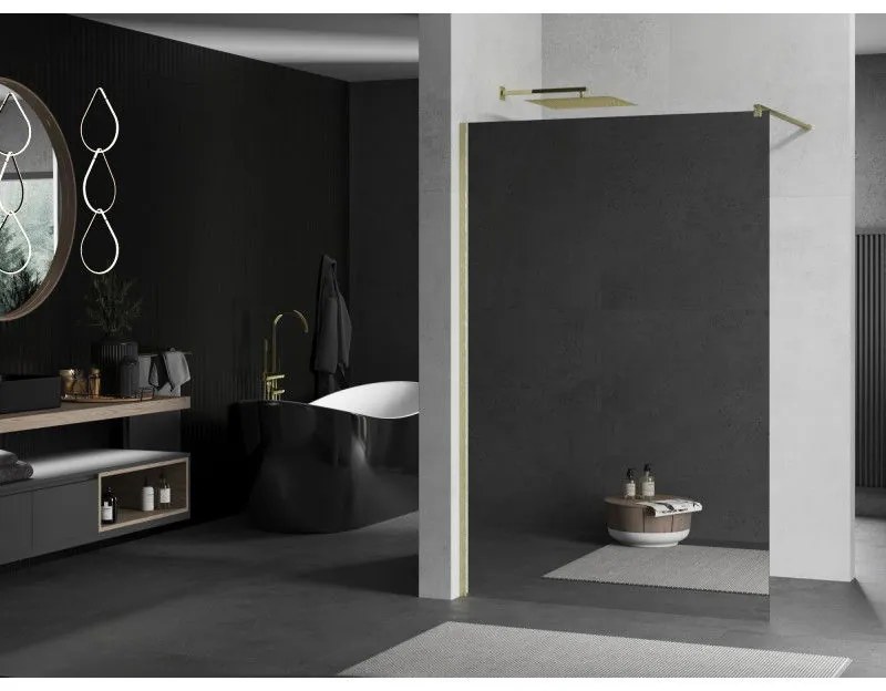 Mexen Kioto, sprchová zástěna Walk-In 120 x 200 cm, 8mm sklo vzor zrcadlo, zlatý matný profil, 800-120-101-55-50