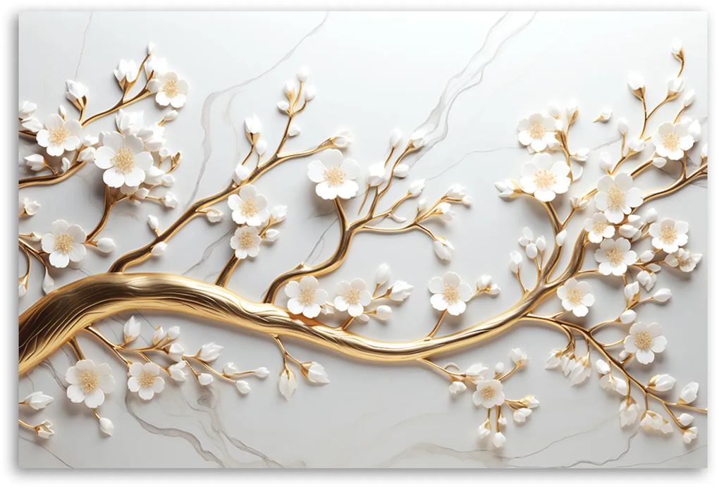Gario Obraz na plátně Bílé květiny na zlaté větvi Rozměry: 60 x 40 cm