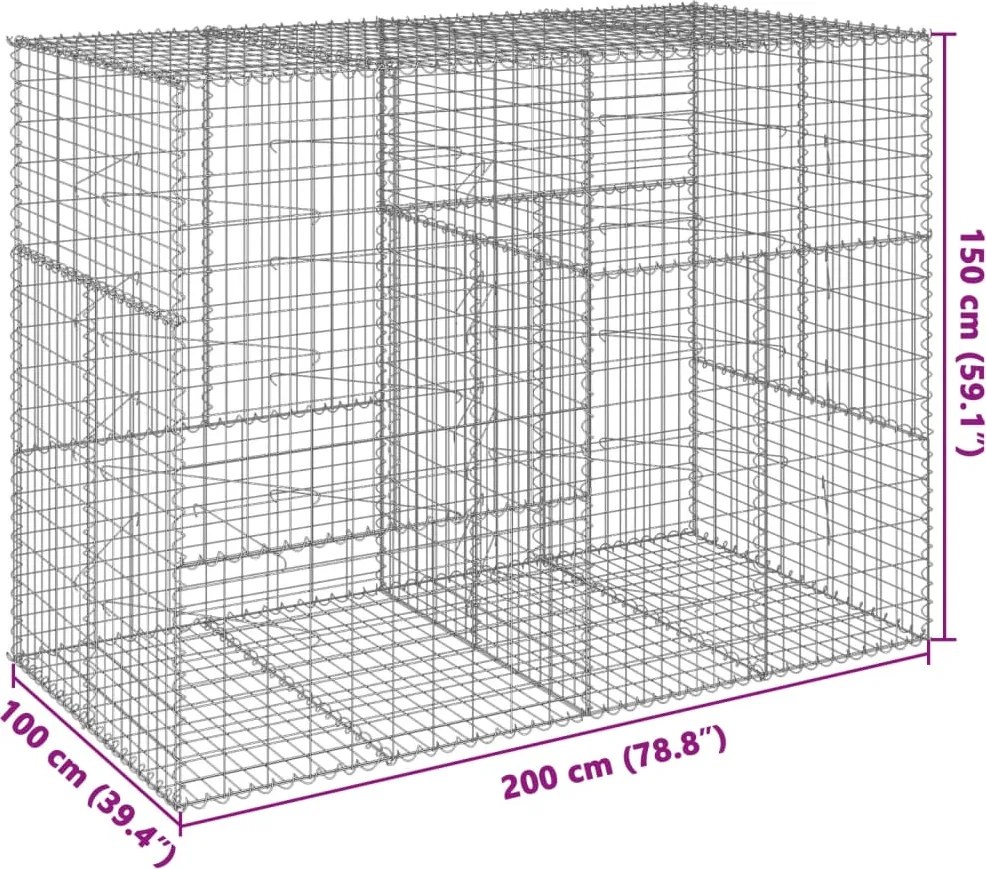 Gabionový koš s víkem 200 x 100 x 150 cm pozinkované železo 3295214