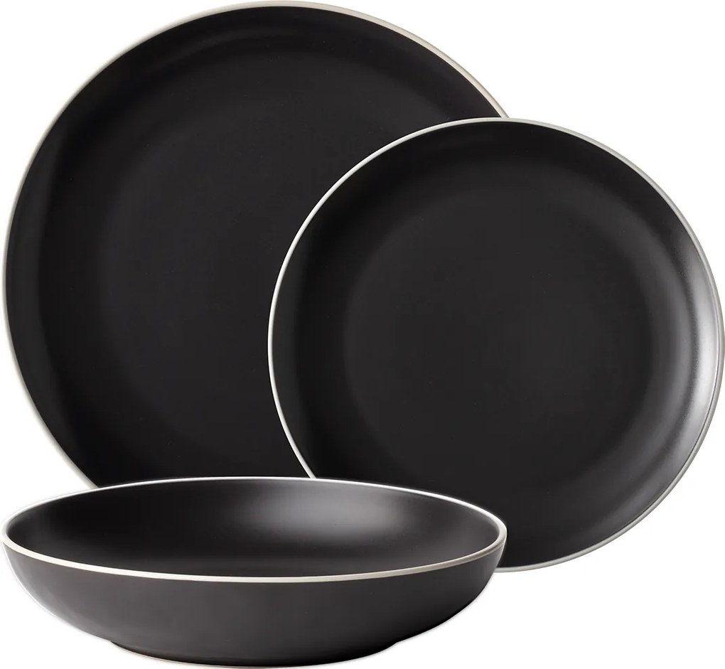 Sada talířů 18 ks — Elements Yin & Yang black - W0224