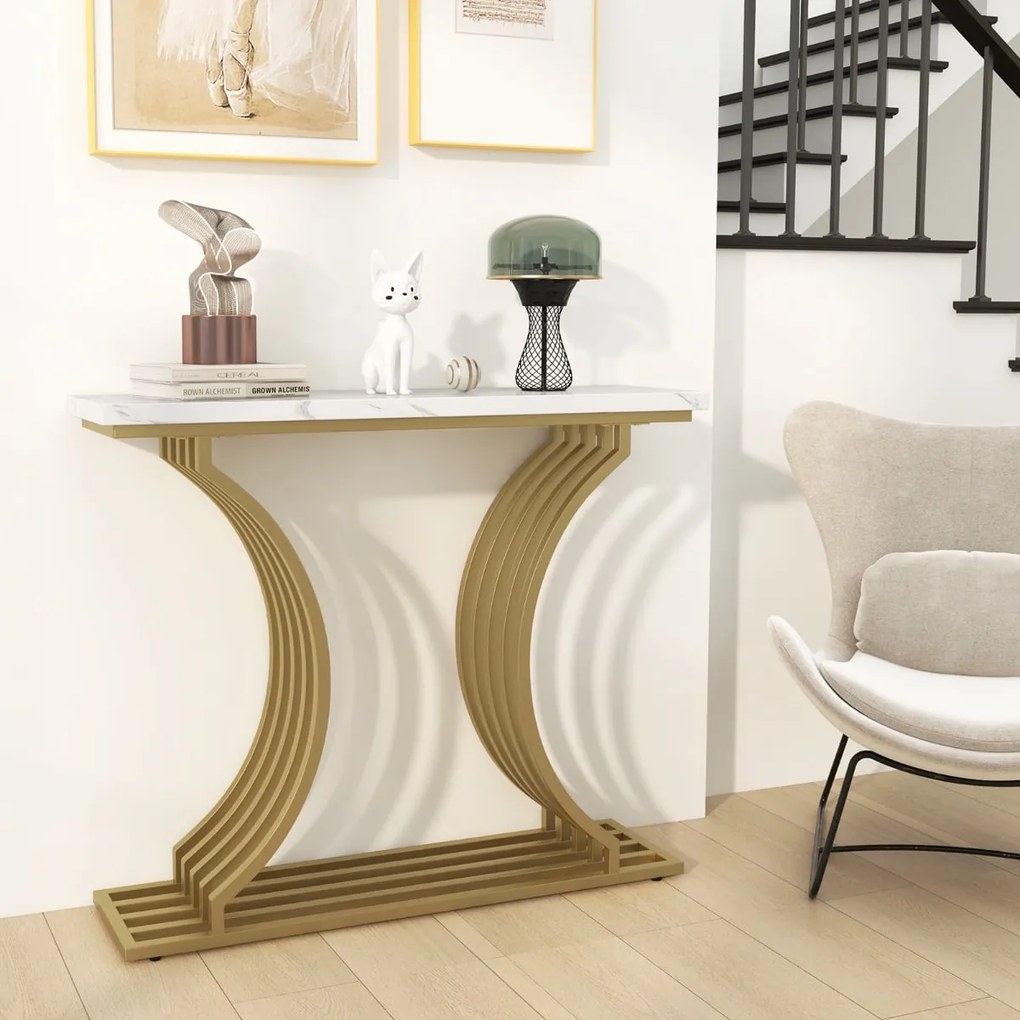 Costway Moderní konzolový stůl s bílou deskou z umělého mramoru a vstupním