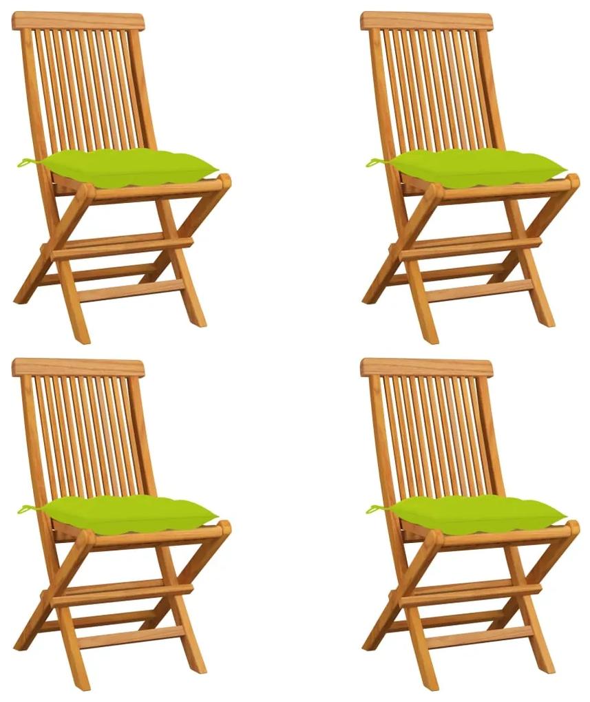 Zahradní židle s jasně zelenými poduškami 4 ks masivní teak,  3062594