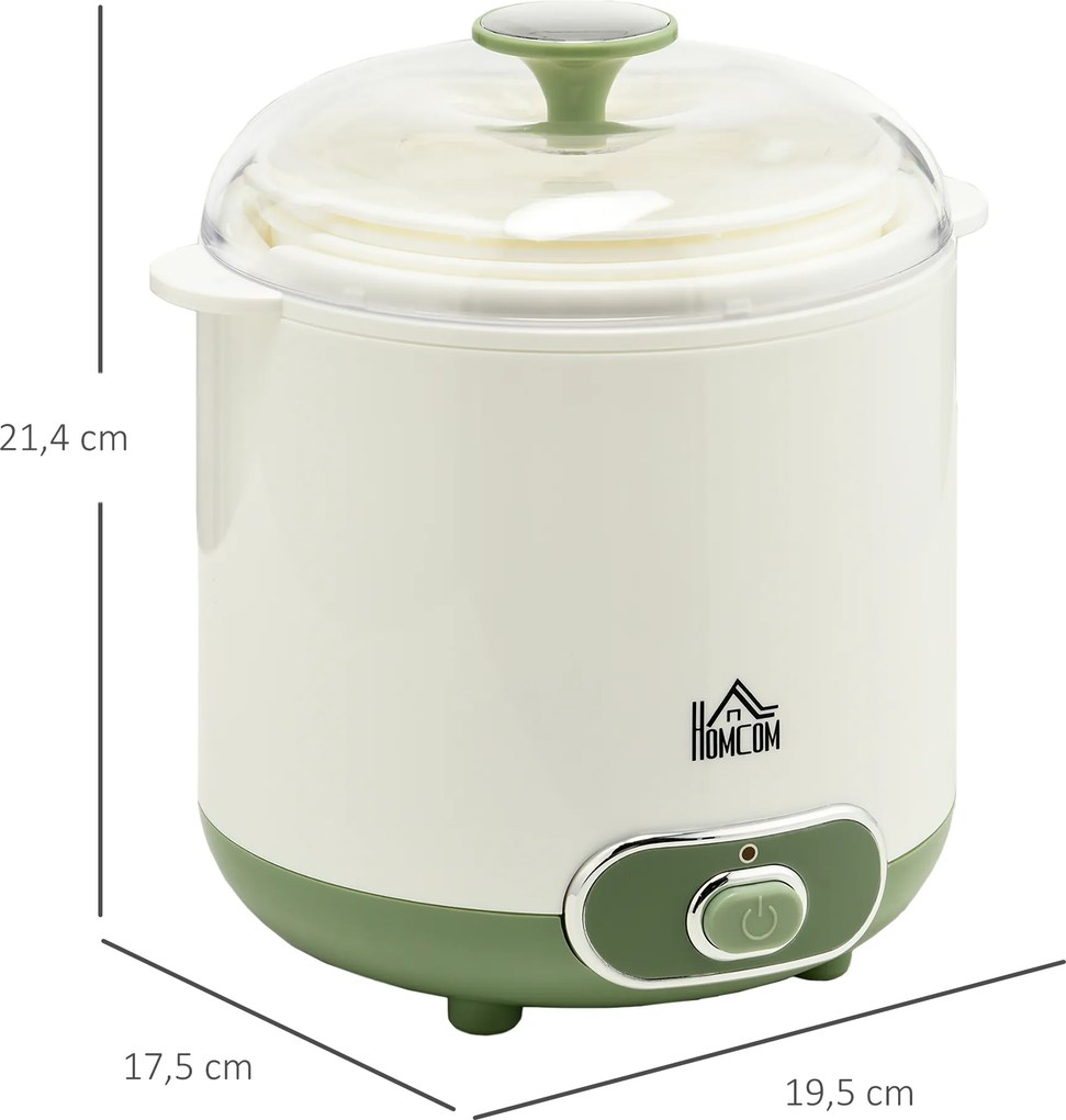 HOMCOM Přístroj na jogurt, 1,5 l jogurtovač s cedníkem, víkem, 20 W jogurtovač pro řecký jogurt, pro 3–5 osob, 19,5x17,5x21,4 cm, bílá